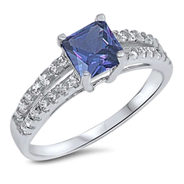 Sonara Jewelry-Princess Cut Tanzanite & Cubic Zirconia .925 Sterling Silver Ring Sizes 5-9
