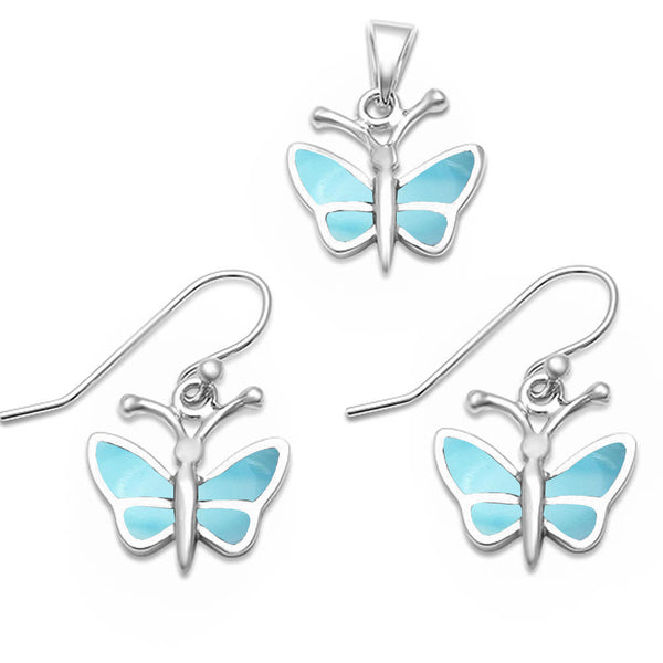 Natural Larimar Butterfly .925 Sterling Silver Pendant & Earrings Set ...